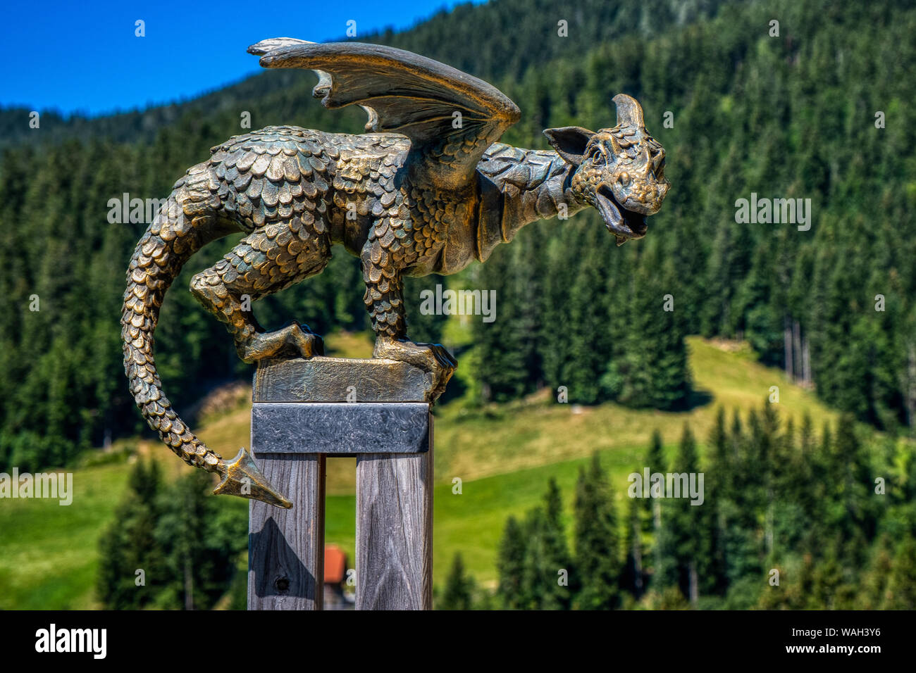 Solcava, August 17 2019: Bronze statue of the Lintver dragon, a ...