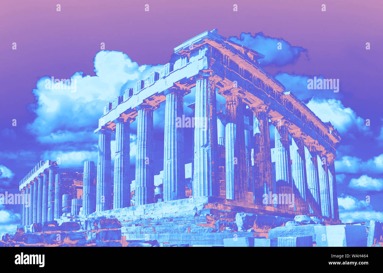 Parthenon temple in Acropolis in Athens, Greece. in vibrant bold ...