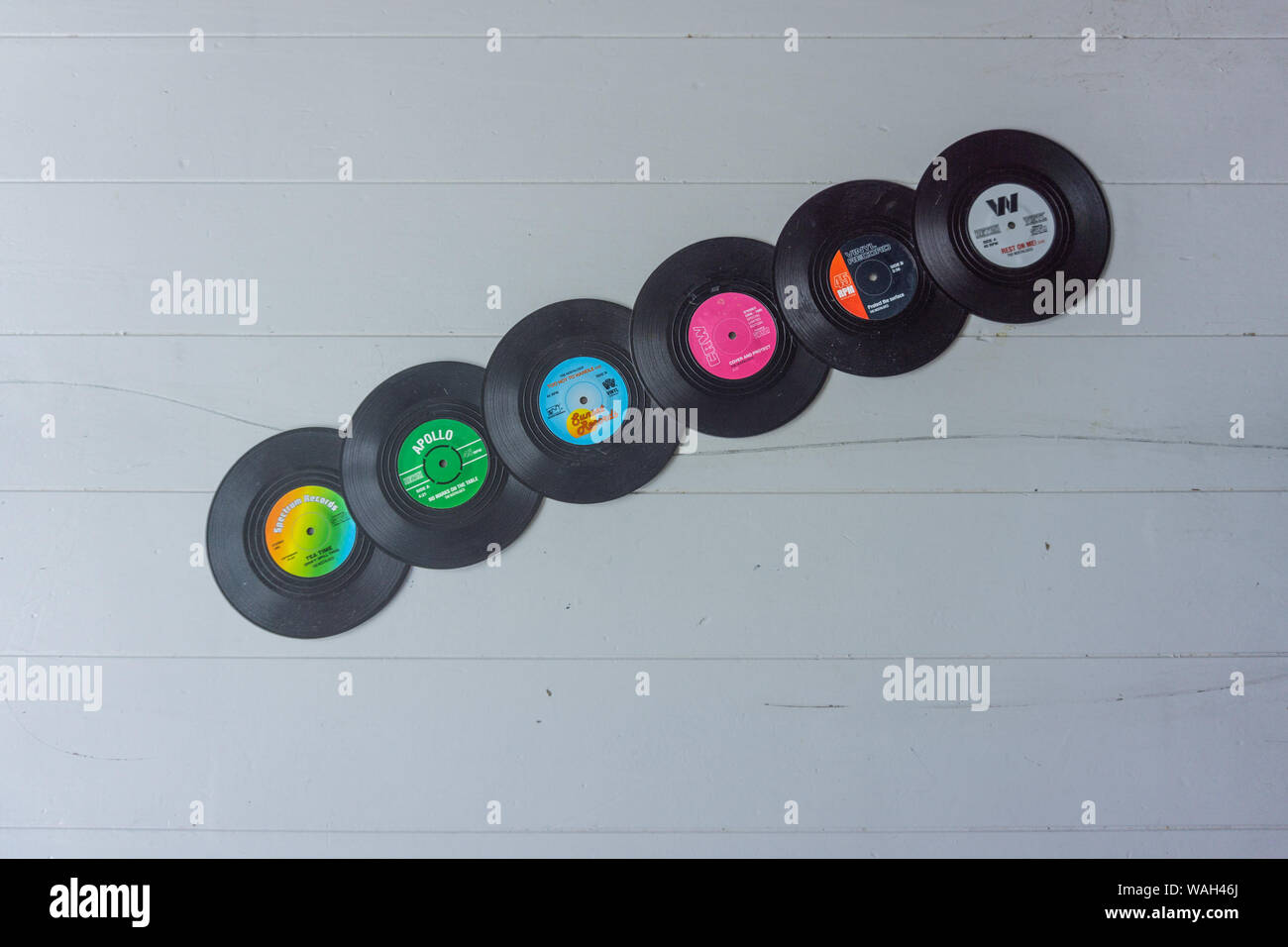 A stack of vintage colorful LP's Stock Photo - Alamy