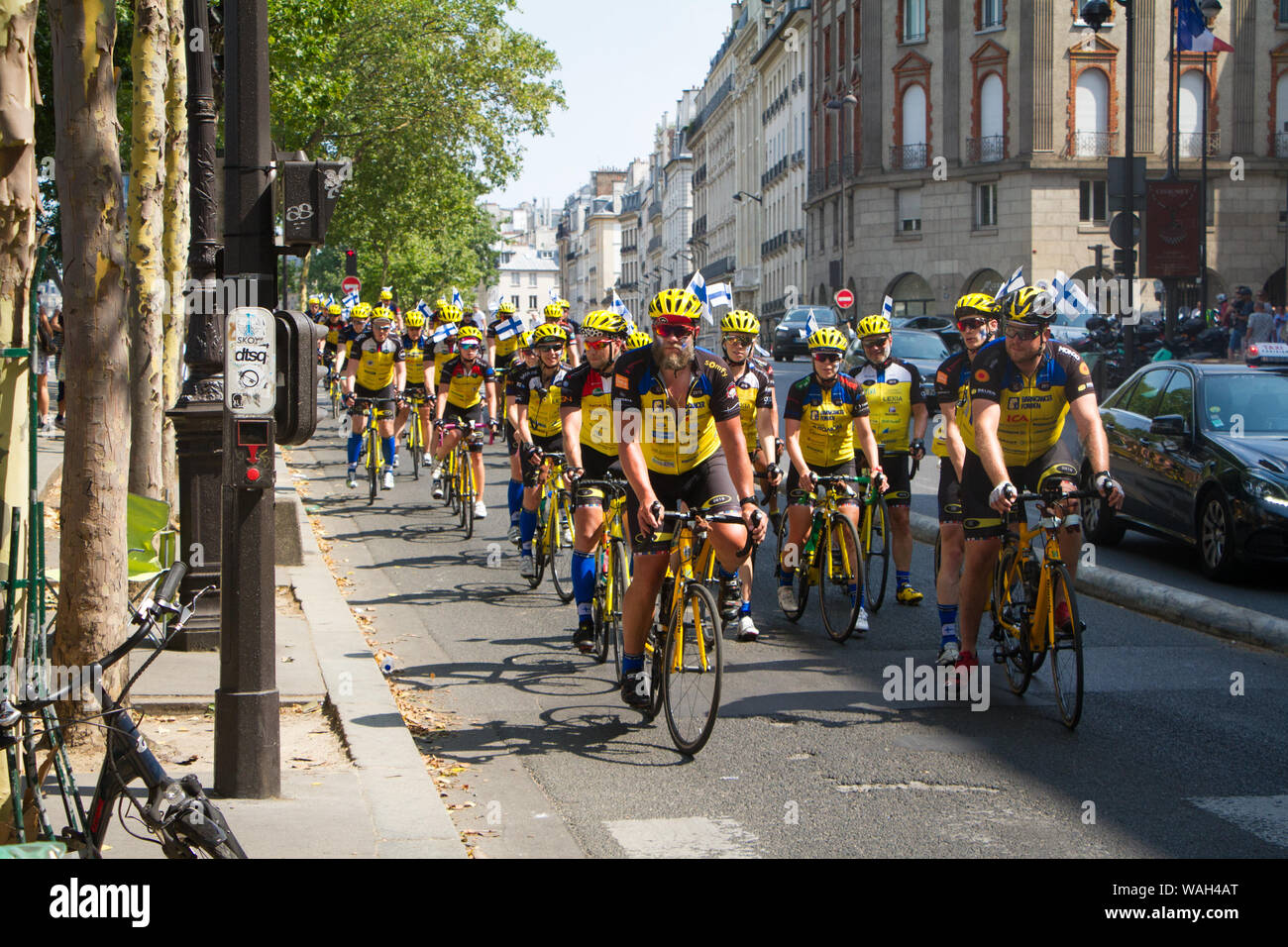 Paris, France - July 07, 2018: Bicycle ride in the center of Paris ...
