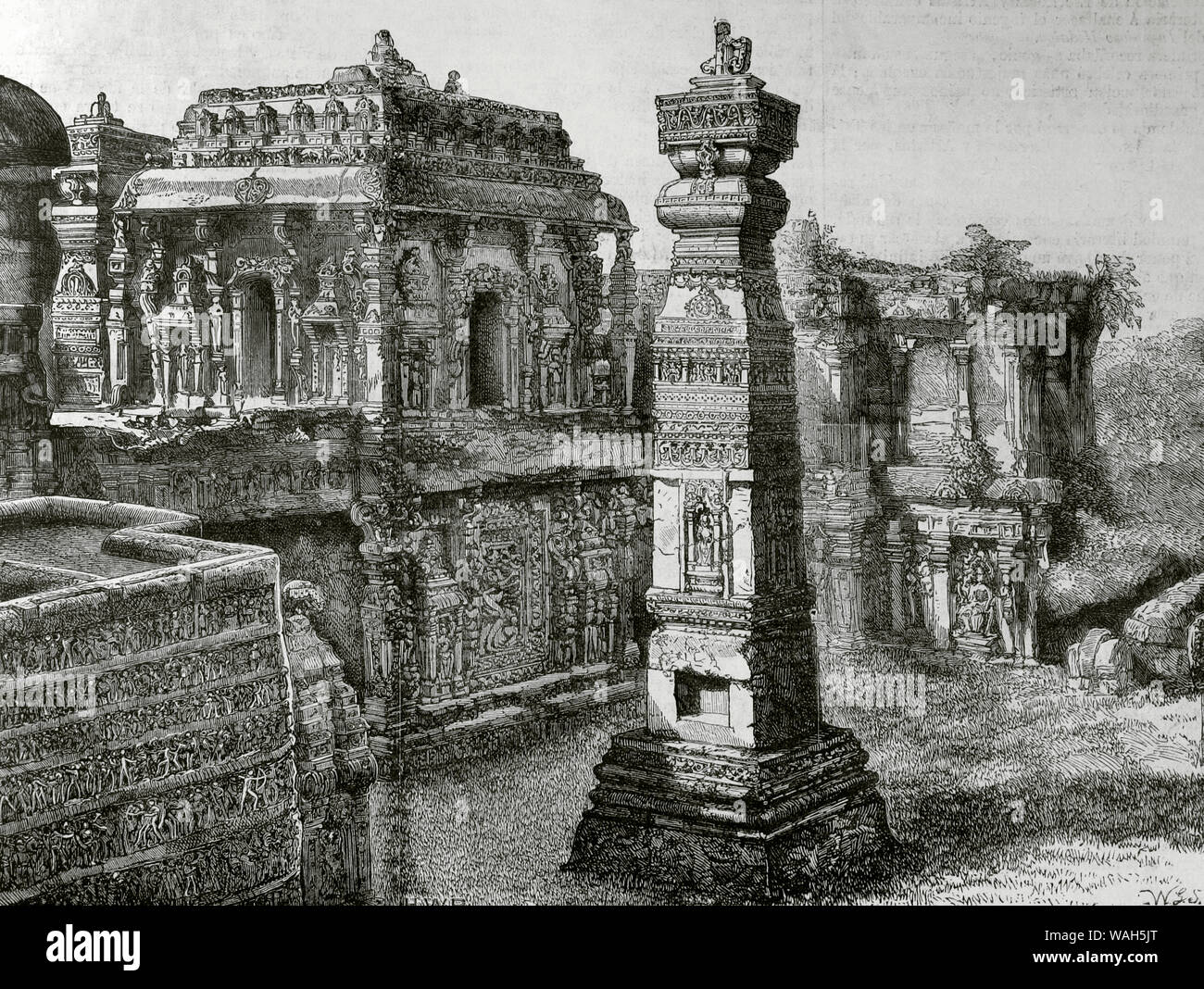 India, Ellora Caves. Brahma Temple. Engraving. La Ilustracion Española ...