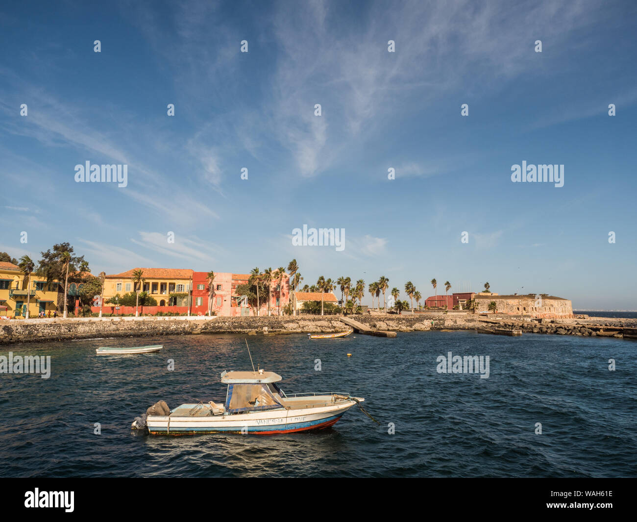 Goree, Senegal- February 2, 2019: View of colorful houses on the island ...
