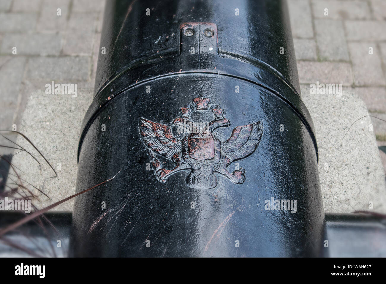 A double headed eagle emblazoned on a Imperial Russian cannon in ...
