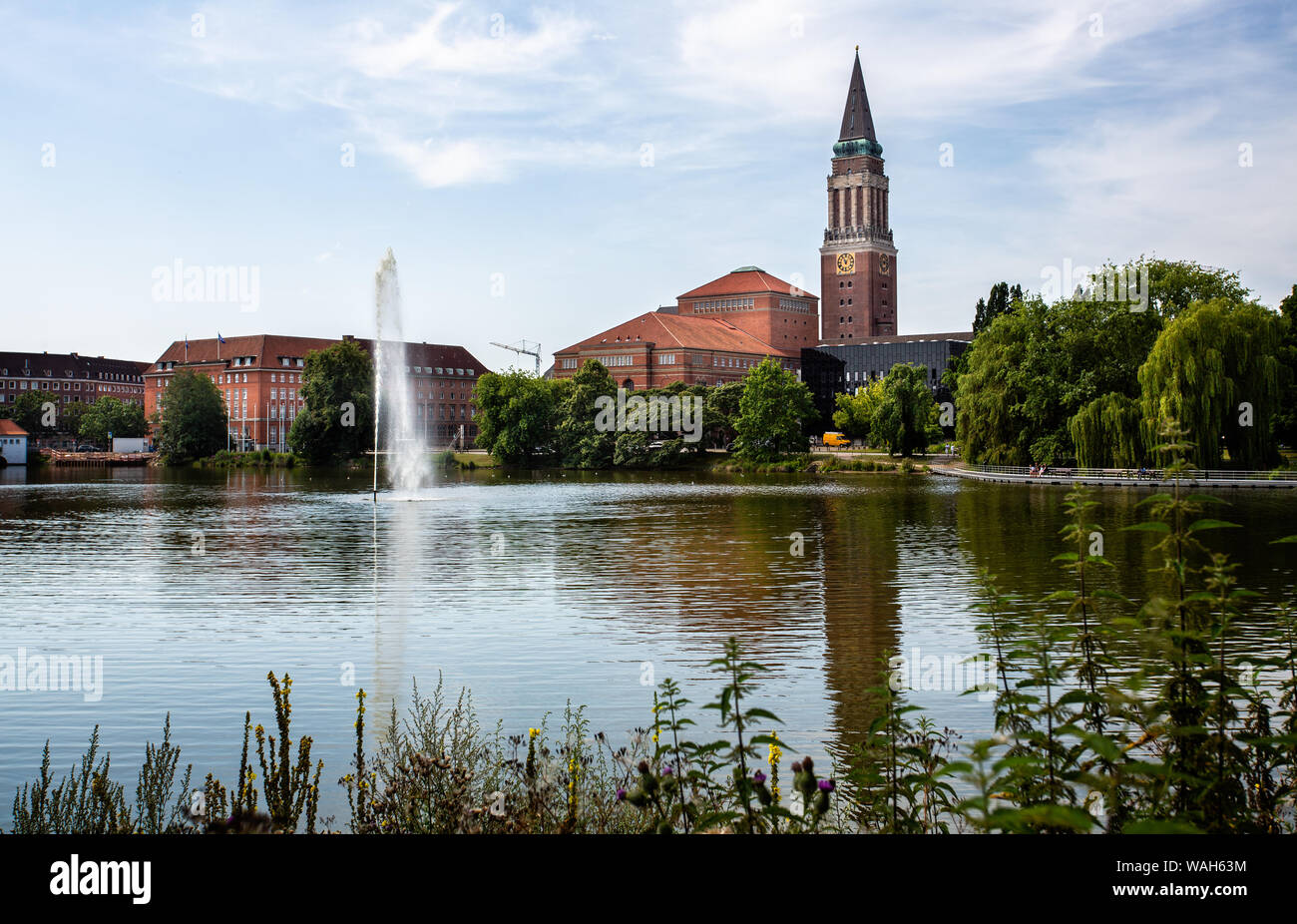 Kiel City Hall and Opera House from across the lake in Kiel, Germany on ...