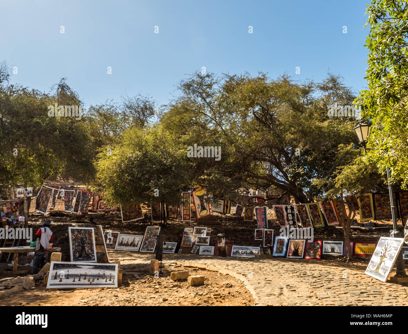 Goree, Senegal - February 2, 2019: Typical art with pictures and ...