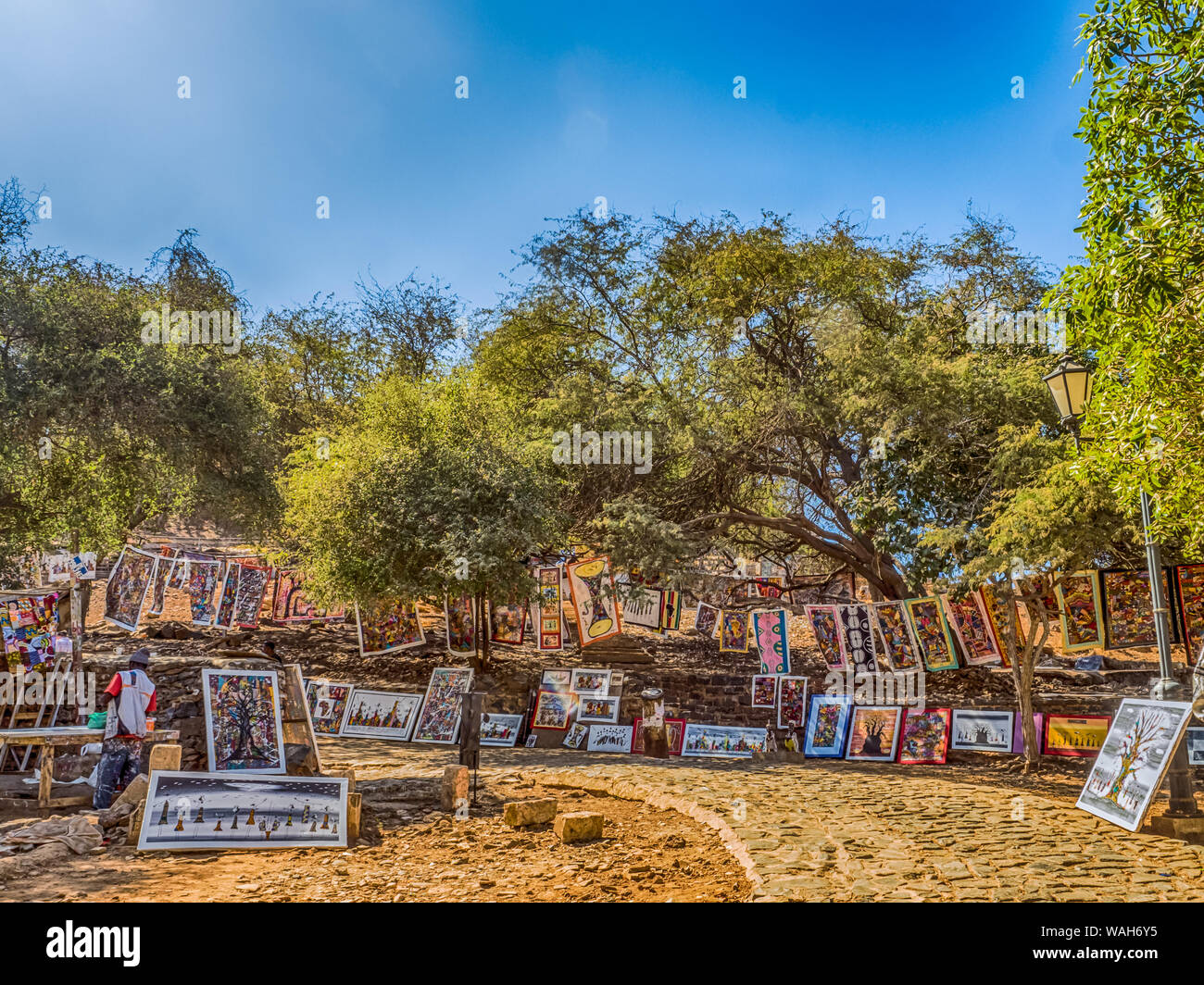 Goree, Senegal - February 2, 2019: Typical art with pictures and ...