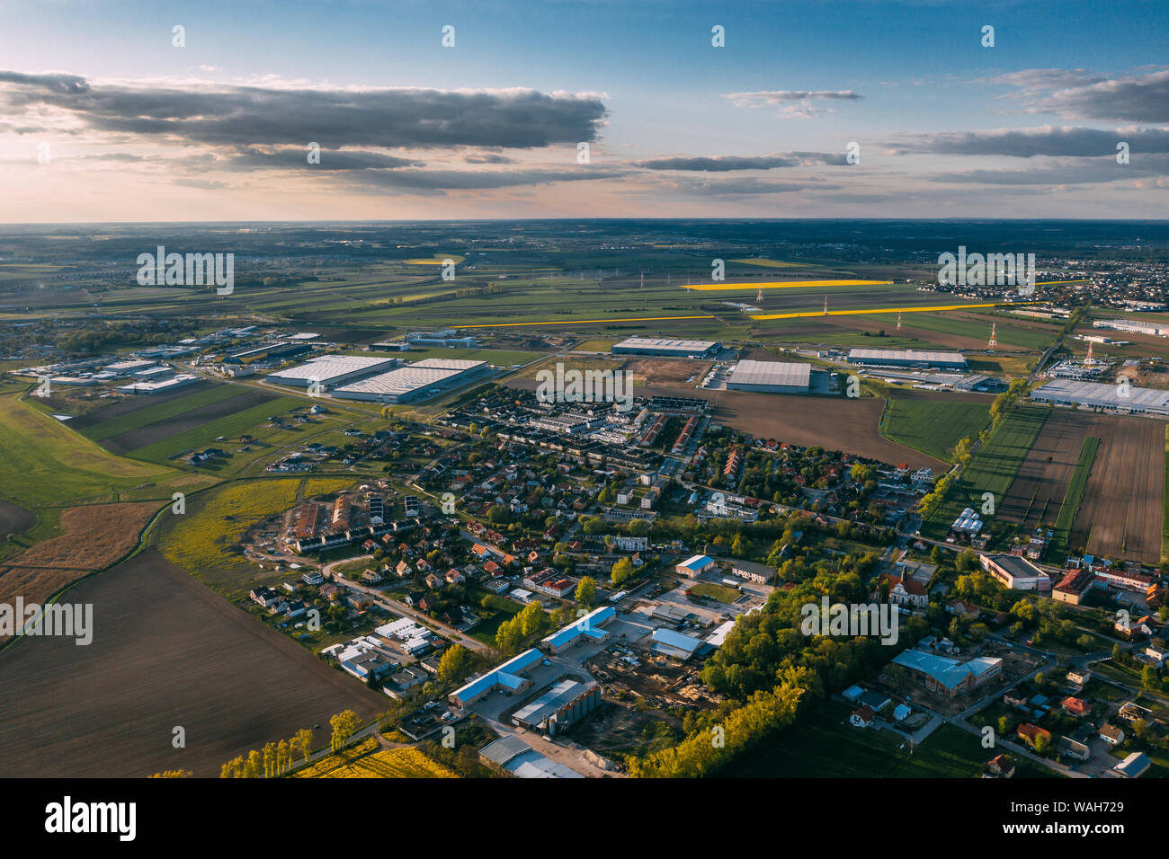 Aerial drone photography of a modern suburban area, Greater Poland ...