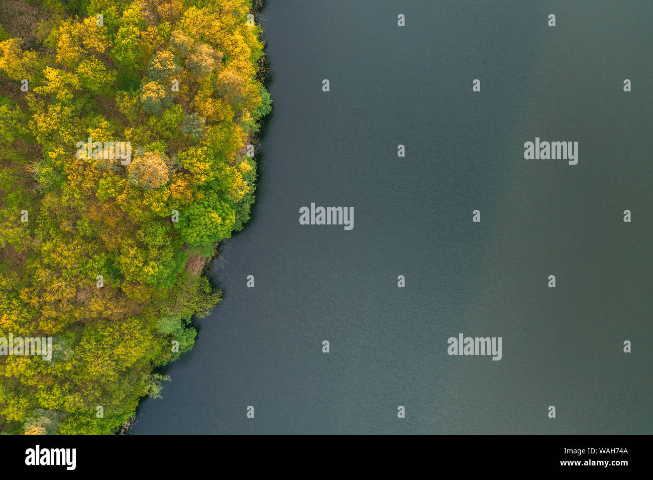 Aerial drone photography of a lake landscape during sunset. Beautiful ...