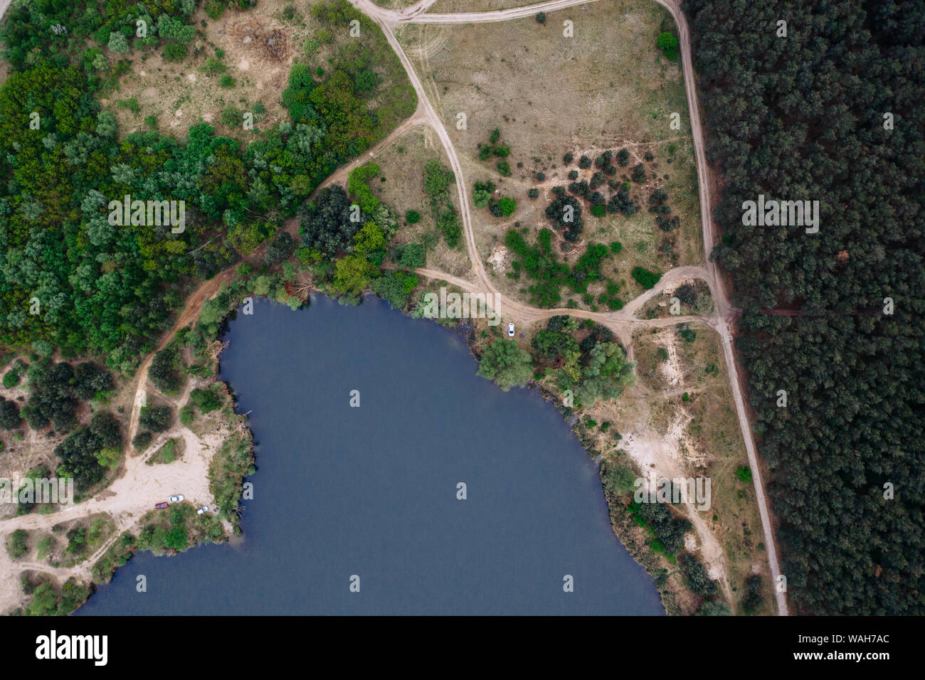 Aerial drone photography of a lake landscape during sunset. Beautiful ...