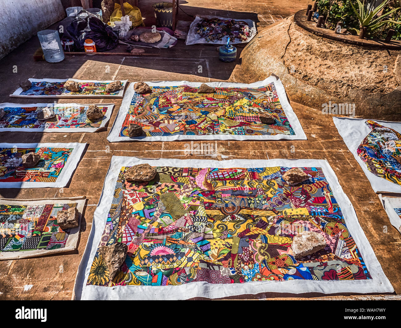 Goree, Senegal - February 2, 2019: Typical art with pictures and ...