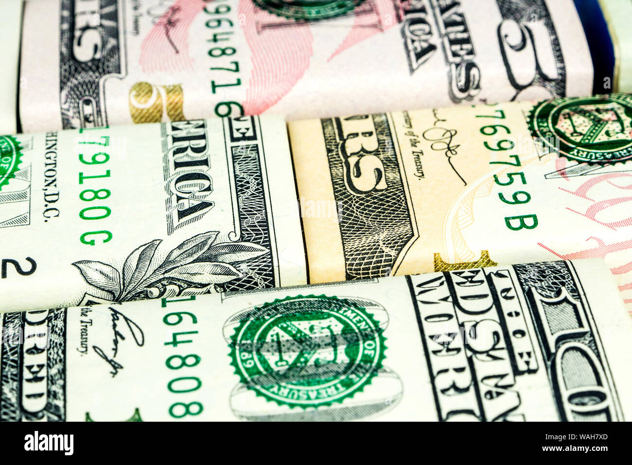 american dollar banknote blocks in all denominations in one row on ...