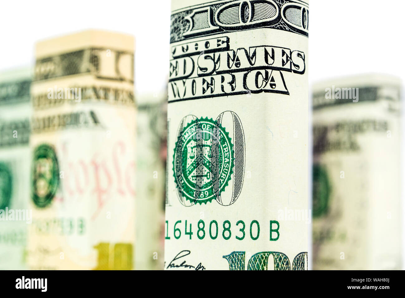 american dollar banknote blocks in all denominations in one row on ...