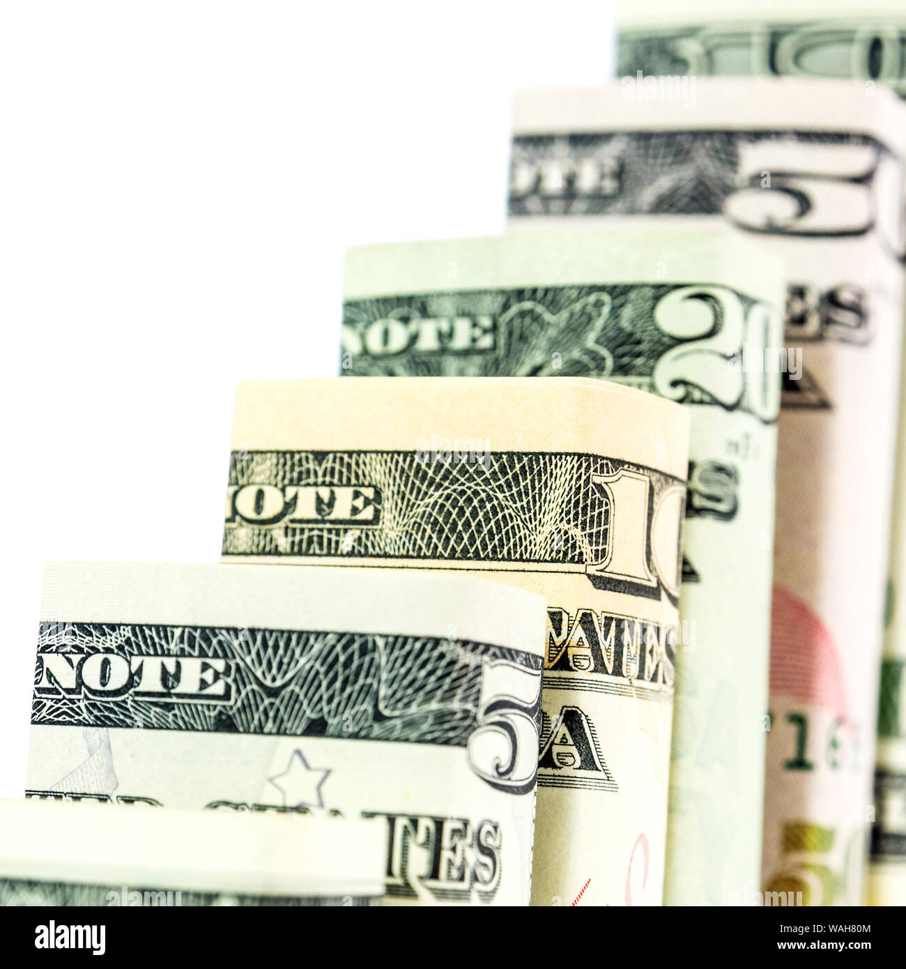 rising steps made of blocks of all american dollar banknotes in all ...