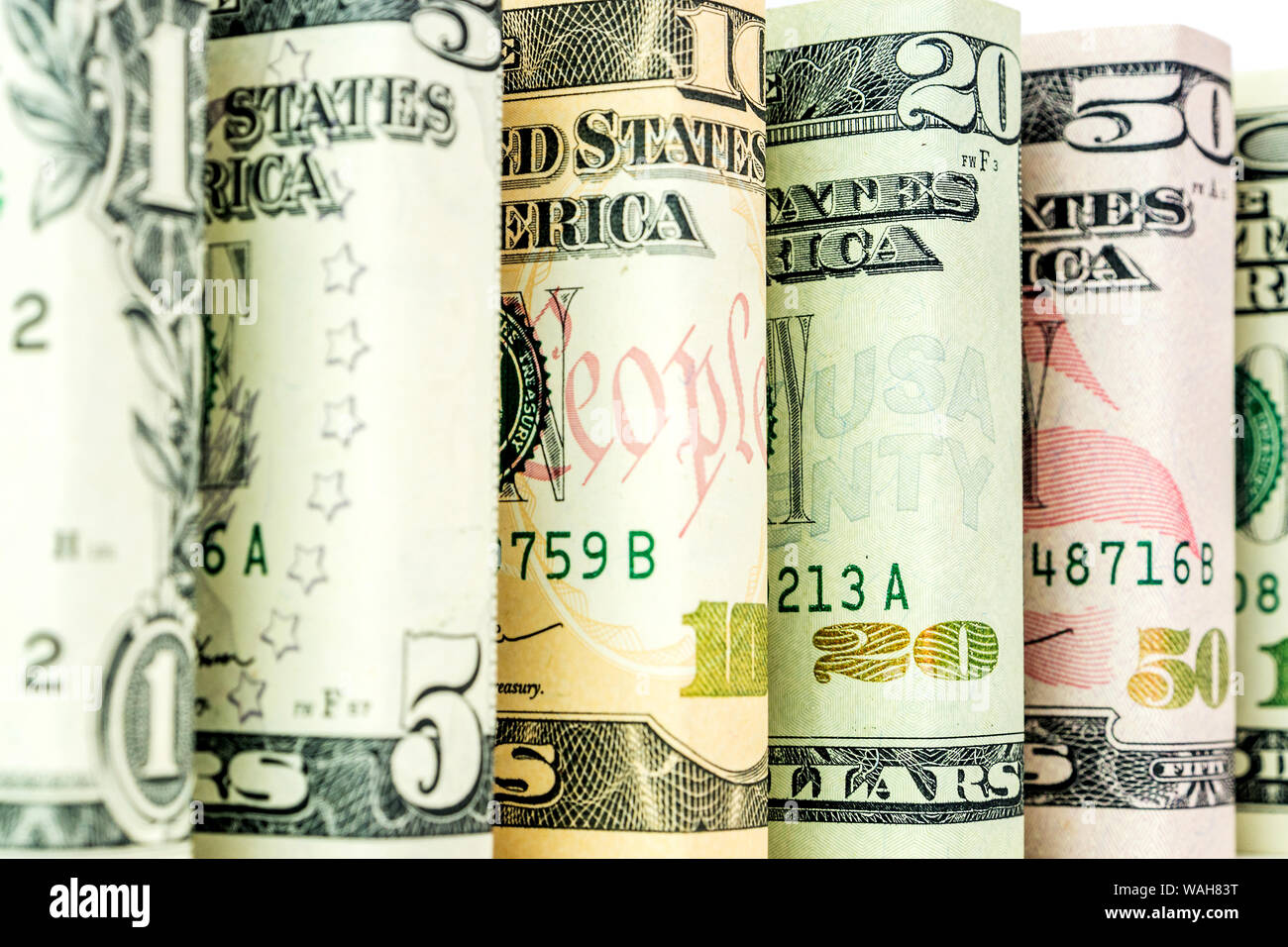 american dollar banknote blocks in all denominations in one row on ...