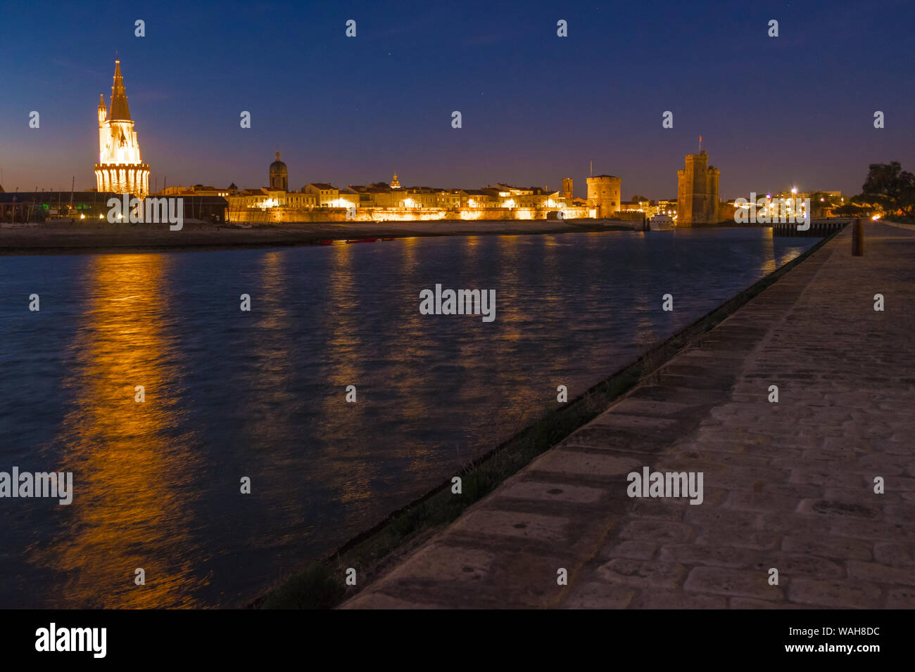 La Rochelle, France - May 13, 2019: A night view of the harbour at ...