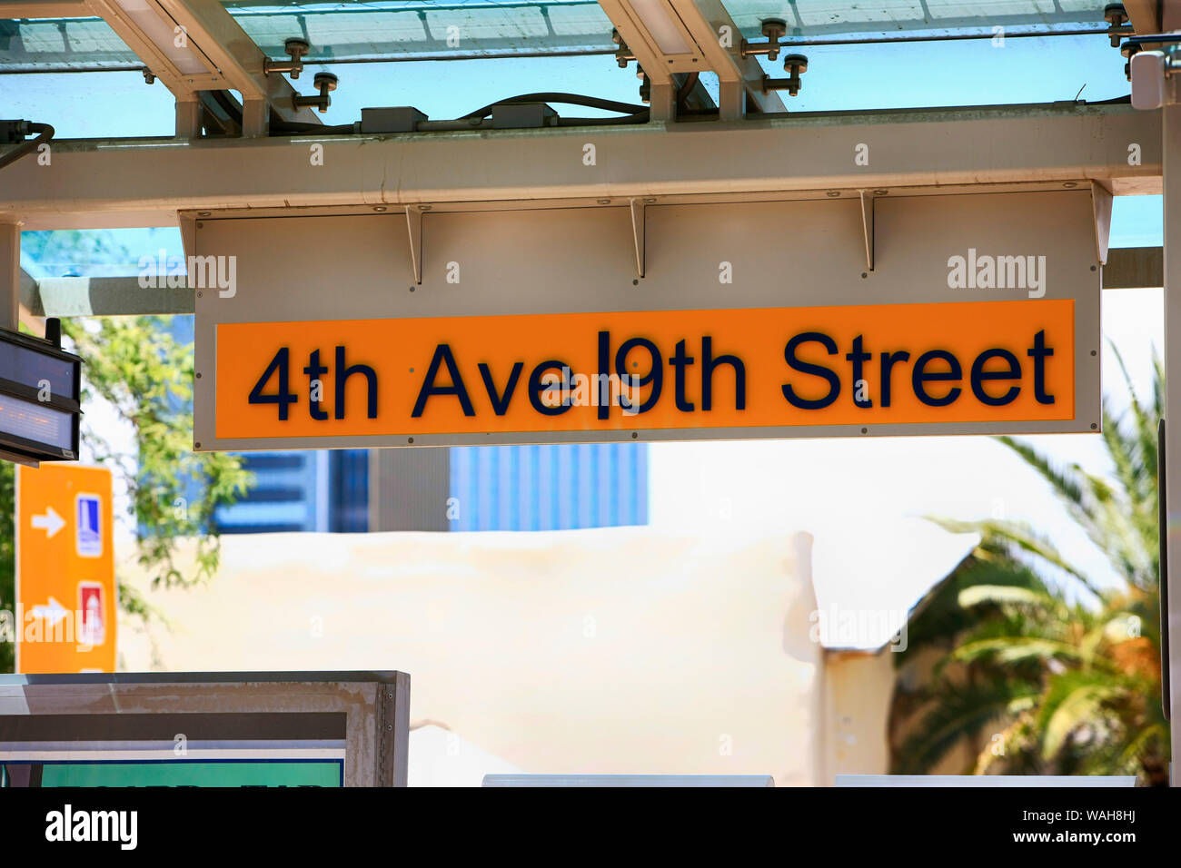 Tram stop sign for 4th Ave and 9th Street in downtown Tucson AZ Stock ...