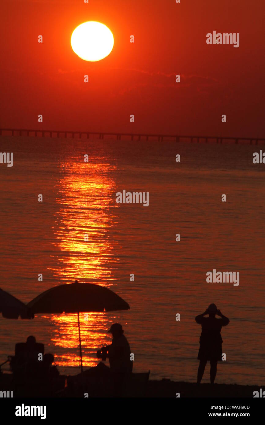 Virginia Beach, USA. Sunset with view of Chesapeake Bay Bridge–Tunnel ...