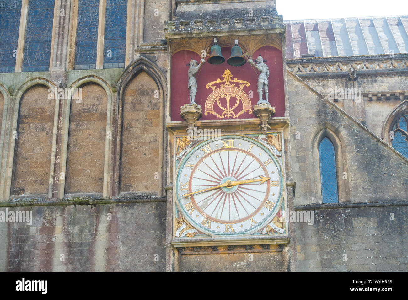 Ancient external clock on the side of Wells Cathedral, Wells, Somerset ...
