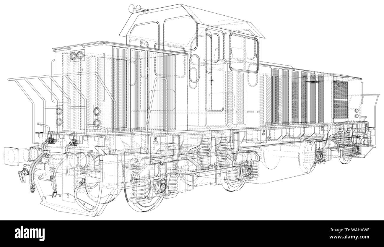 Train. Technical wire-frame. Vector rendering of 3d Stock Vector Image ...
