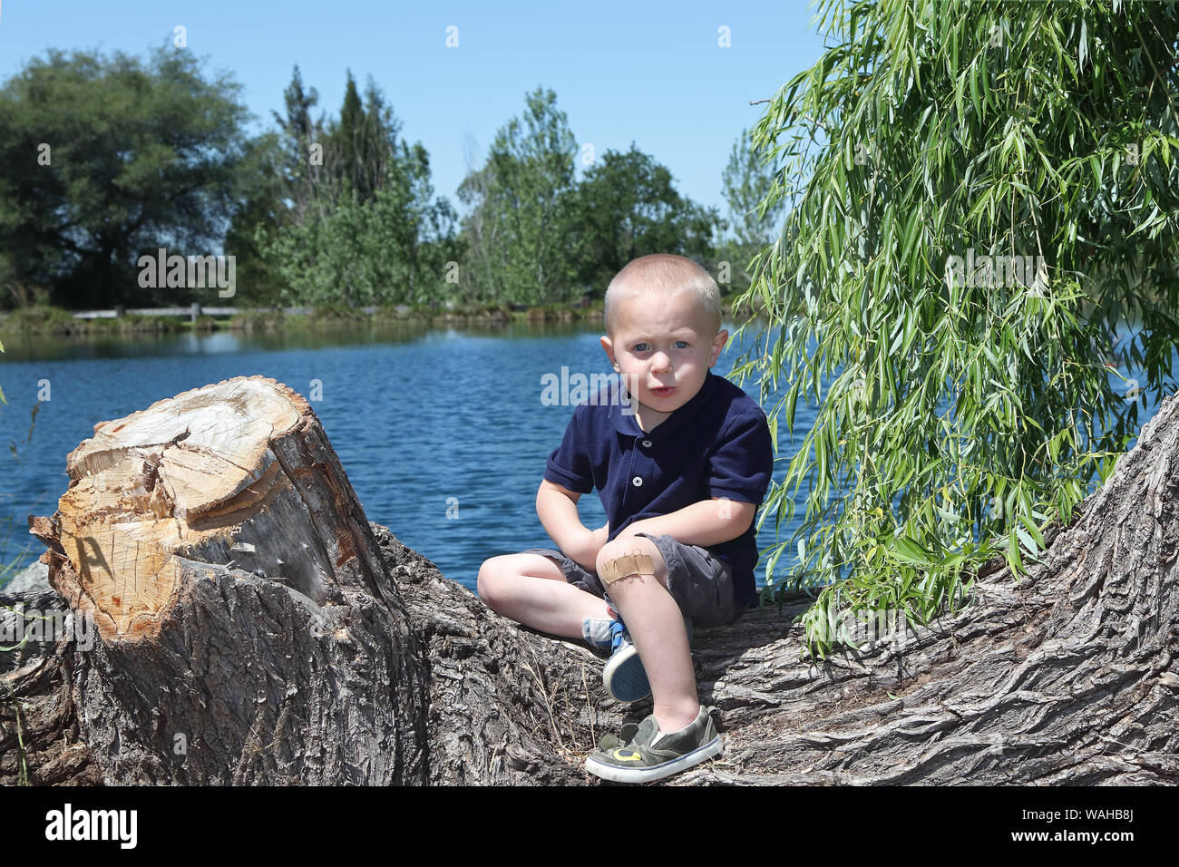 Kids having fun and playing in a rural pond Stock Photo - Alamy