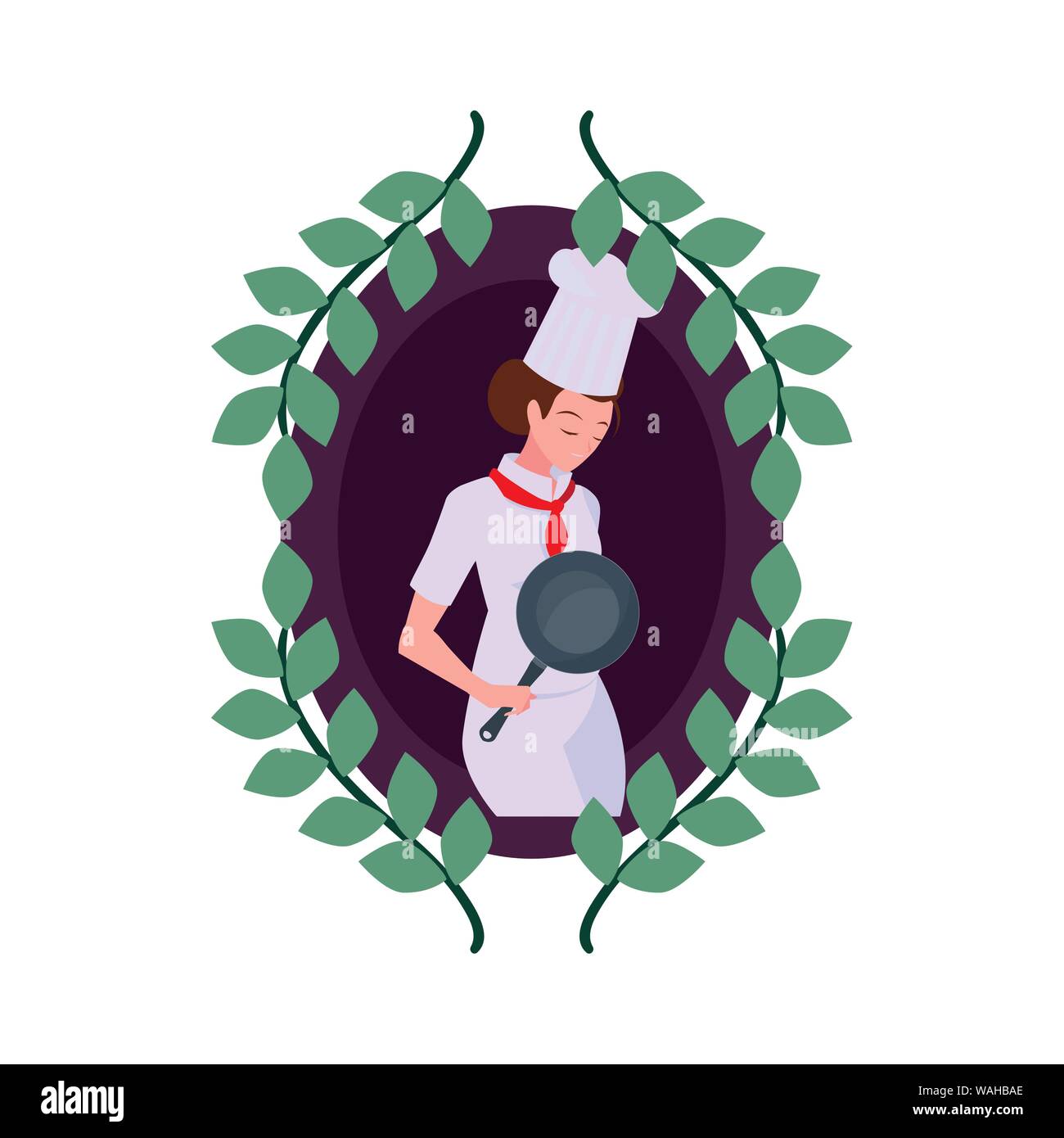 woman chef with frying pan cooking vector illustration Stock Vector ...