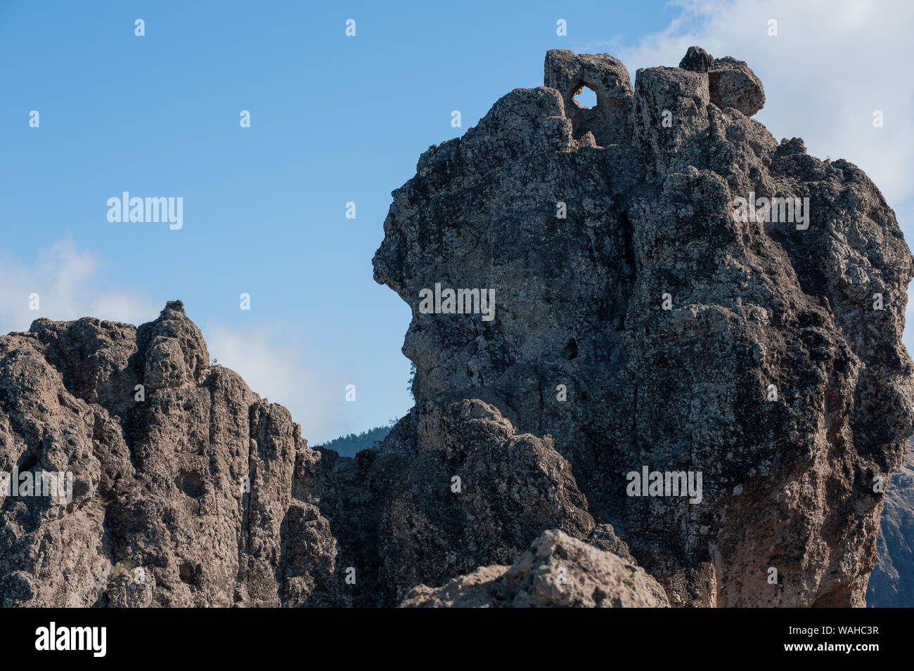 Beautiful view of Bentayga Enfilada volcano Big Rock with small round ...