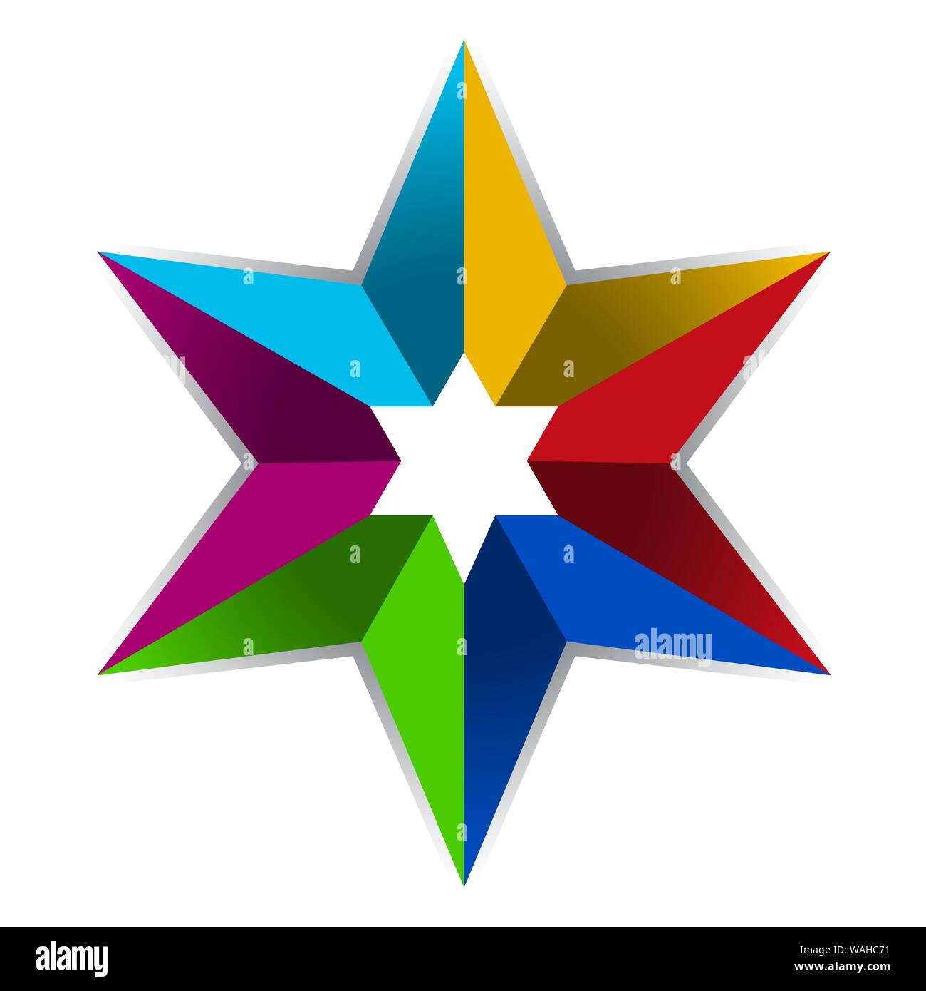 Vector illustration. Colored star icon in rectangular and 3D style ...