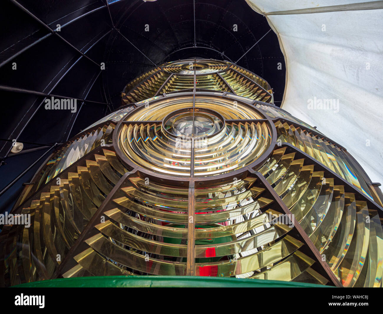 Lens elements inside top of Souter Lighthouse in the village of Marsden ...