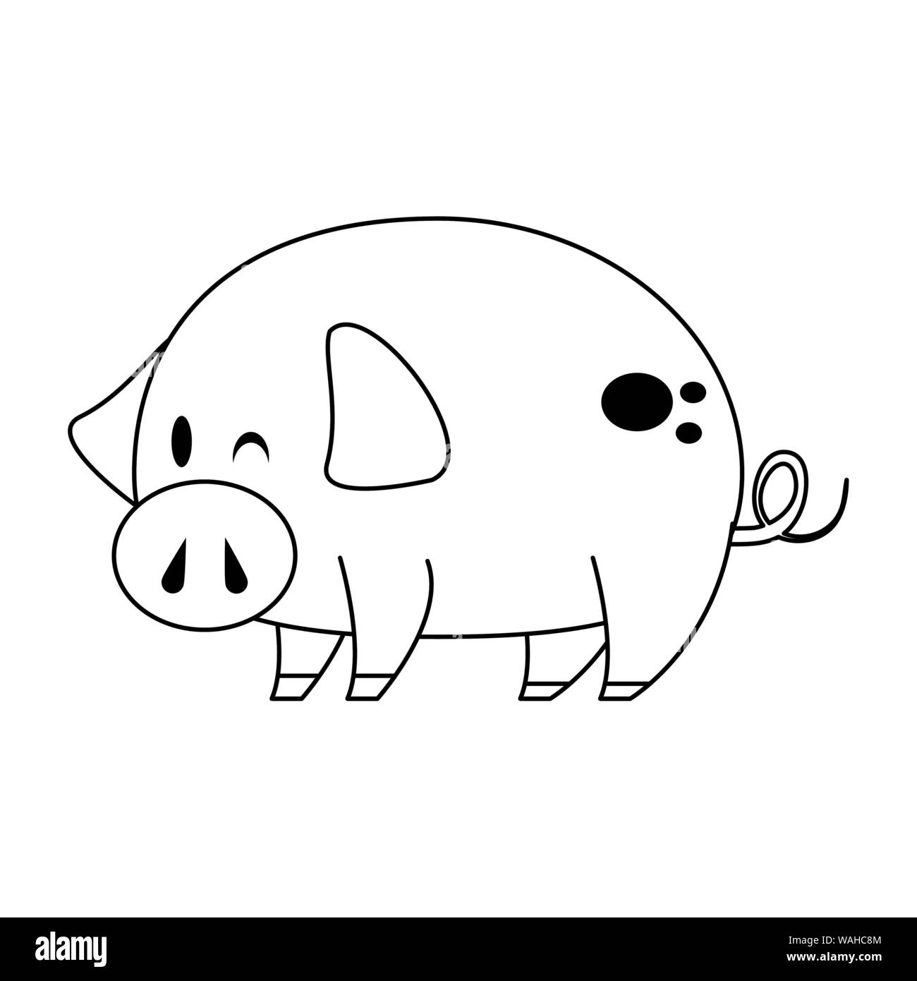 Cute Pig Cartoon Black And White