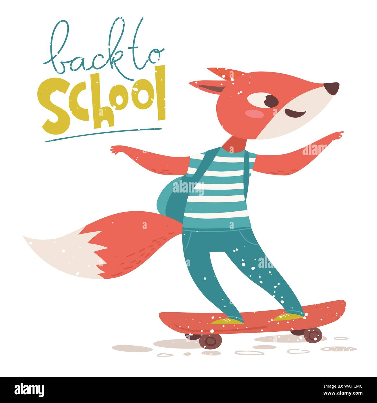 Back to school vector poster with cute fox character and lettering ...