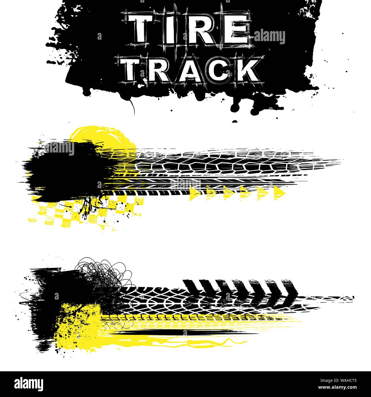 Two black and yellow grunge tire track horizontal banners Stock Vector ...