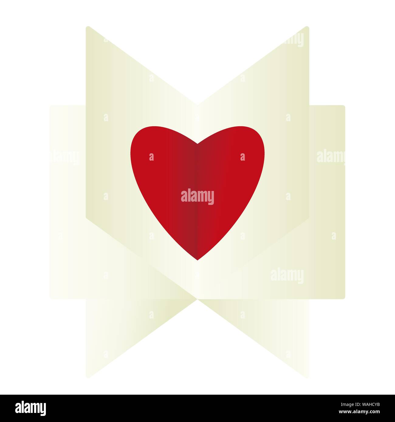 Vector illustration. Paper heart icon. A red point folded in the centre ...