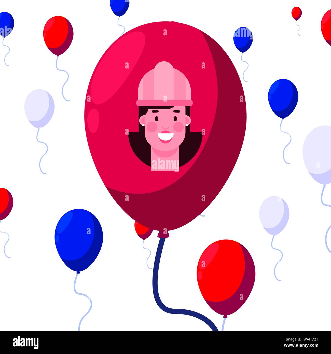 happy labor day - woman engineer face balloons celebration vector ...