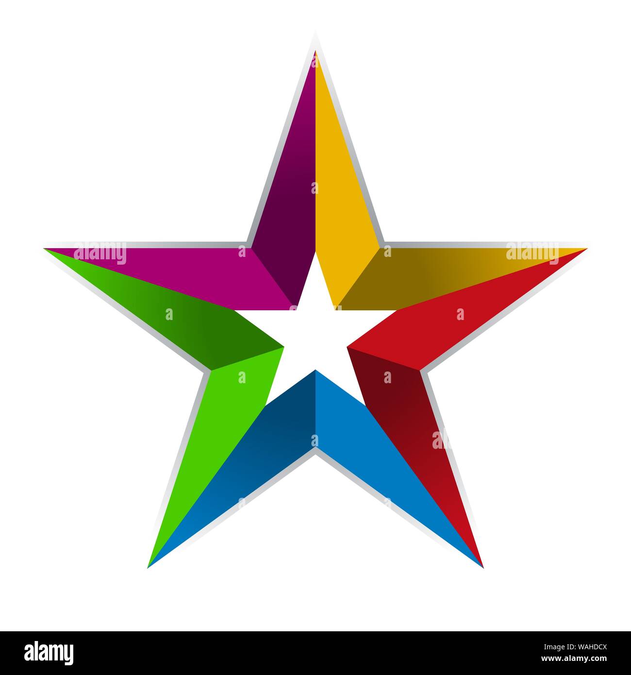 Vector illustration. Colored star icon in rectangular and 3D style ...
