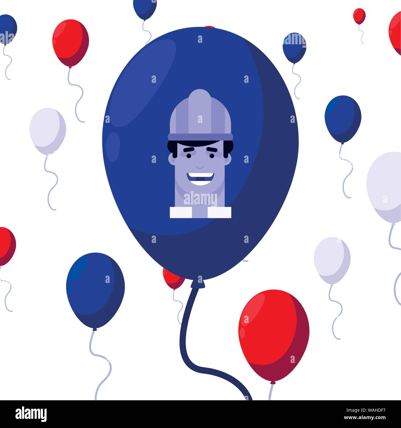happy labor day - worker face balloons celebration vector illustration ...