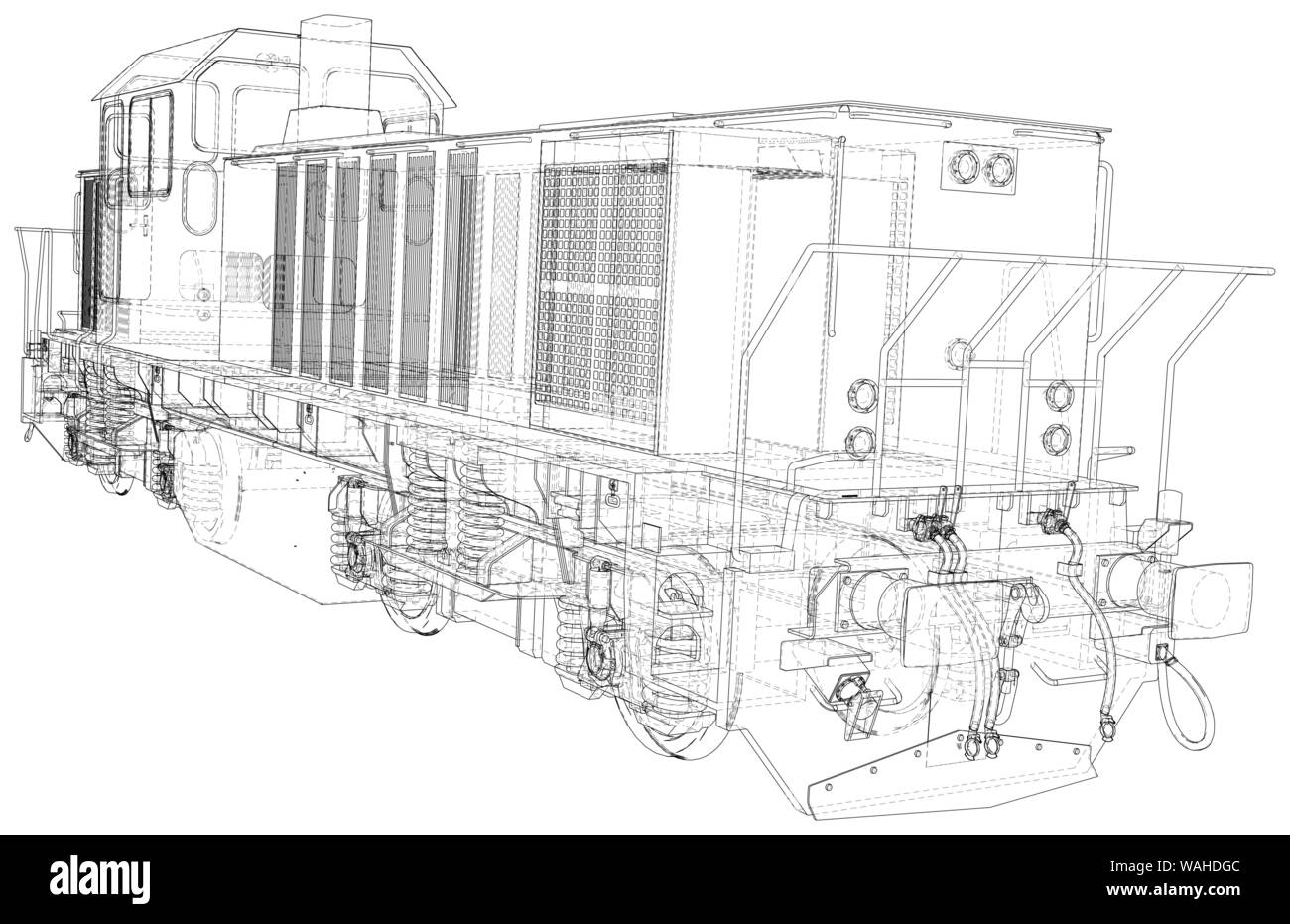 Train. Technical wire-frame. Vector rendering of 3d Stock Vector Image ...