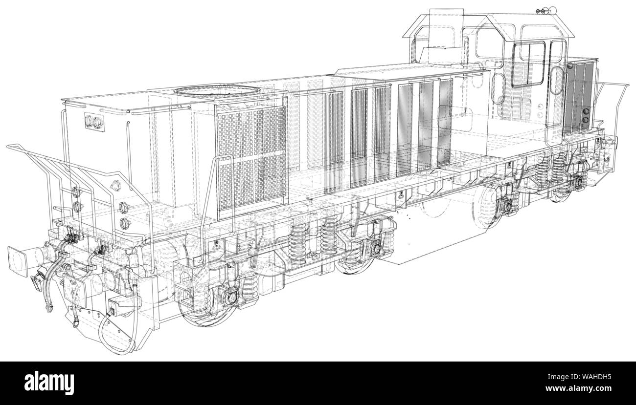 Train. Technical wire-frame. Vector rendering of 3d Stock Vector Image ...