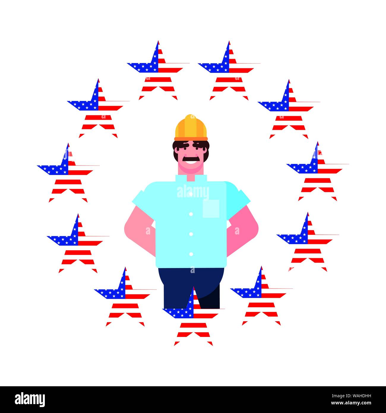 happy labor day - contractor man american flag stars vector ...
