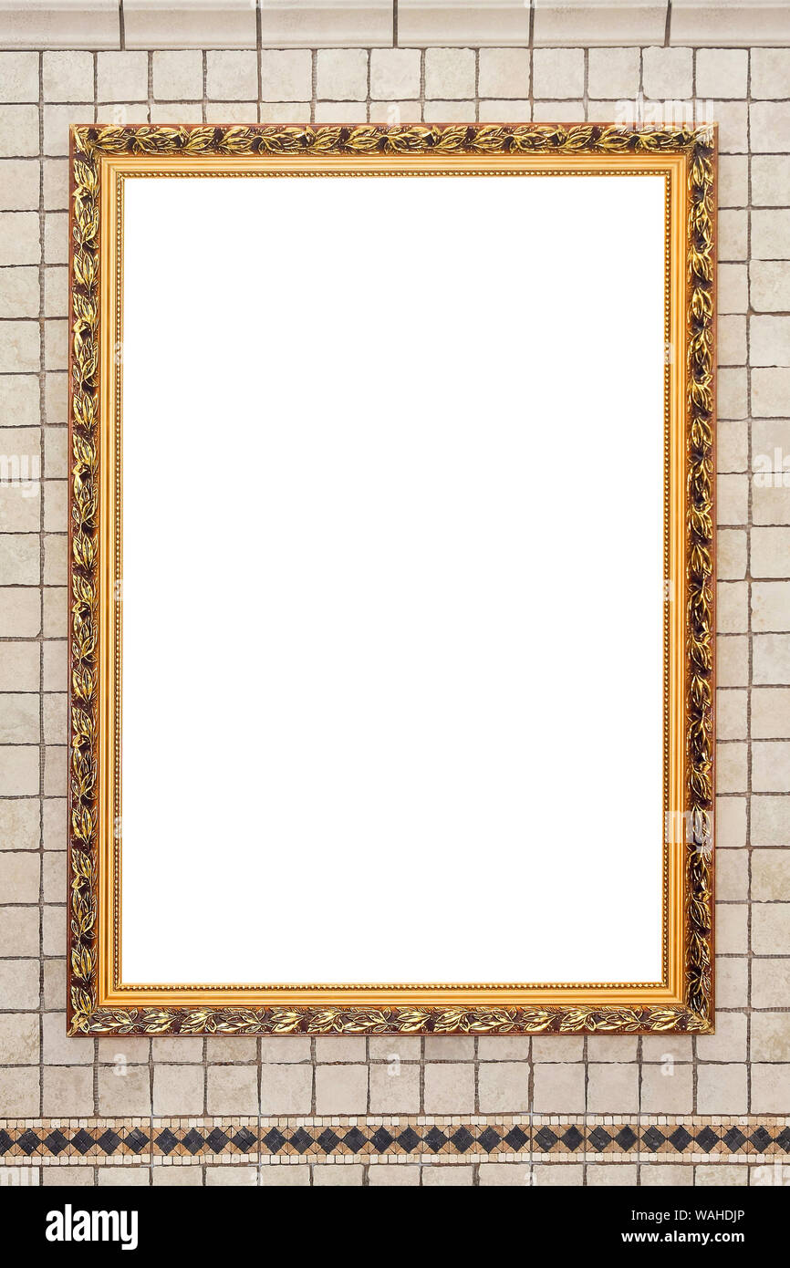 Rectangular frame with leaves in gold at wall Stock Photo - Alamy