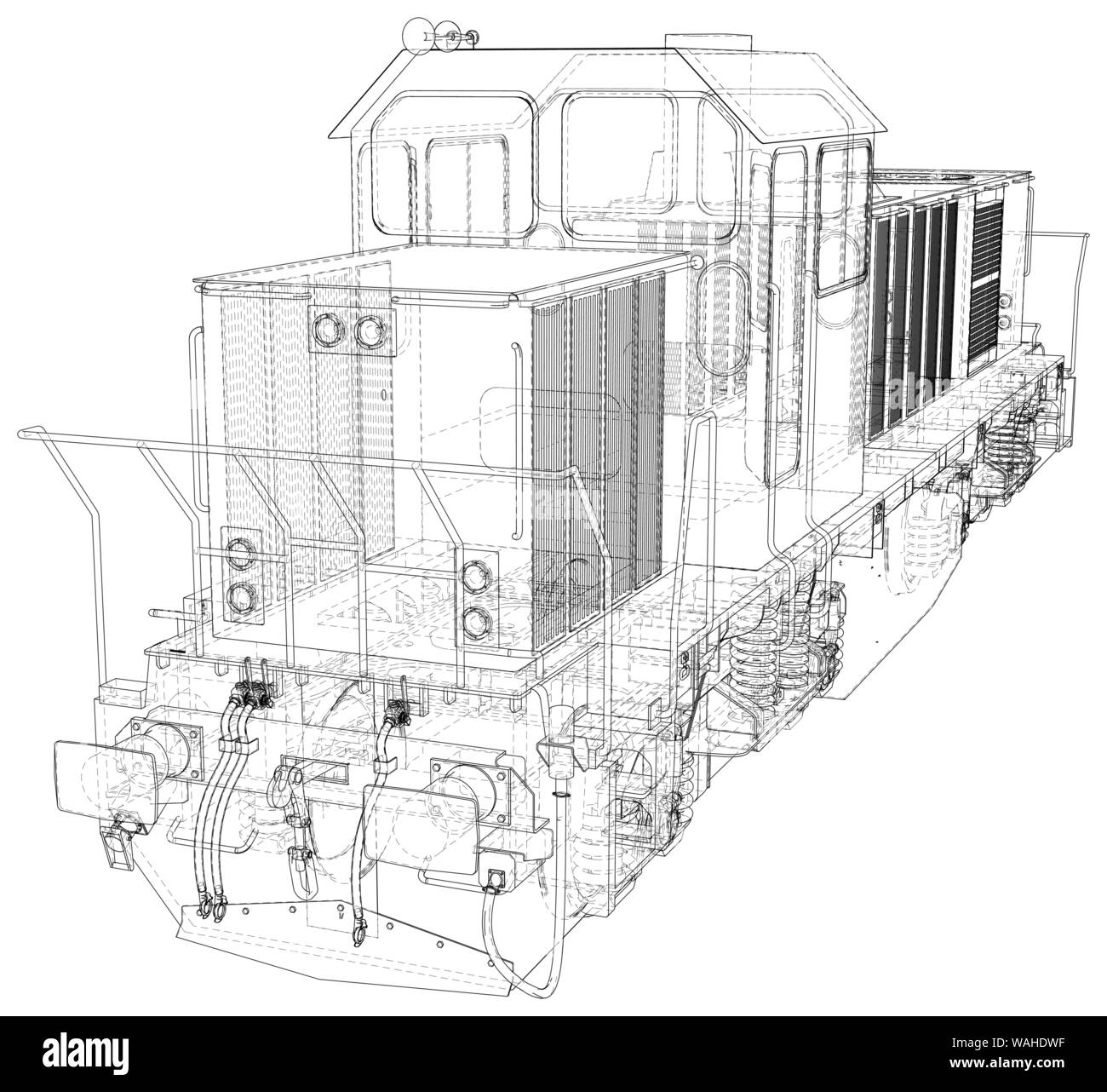 Locomotive, Train. EPS10 format. Wire-frame Vector created of 3d Stock ...