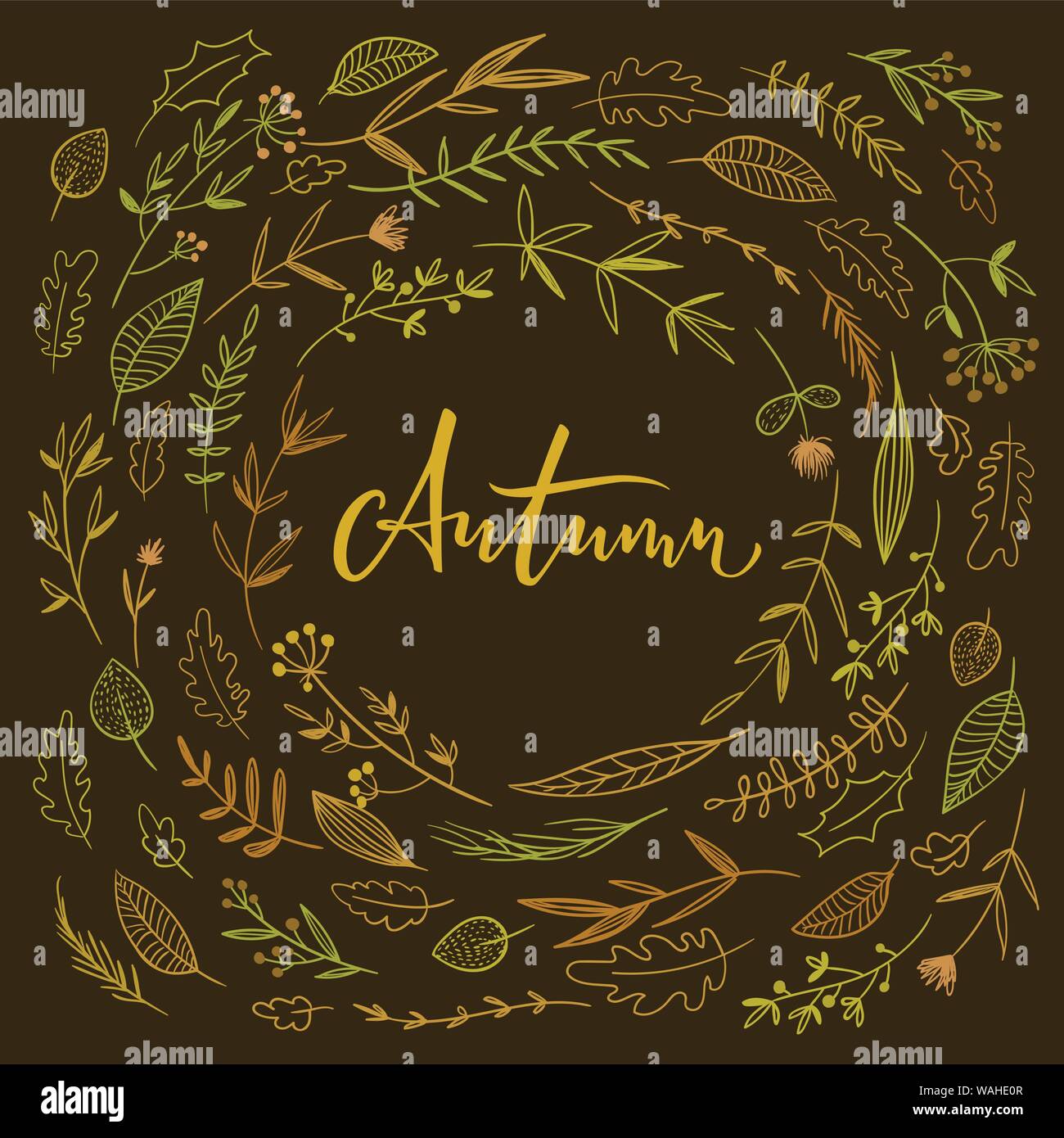 Autumn background with lettering with flowers and leaves Stock Vector ...