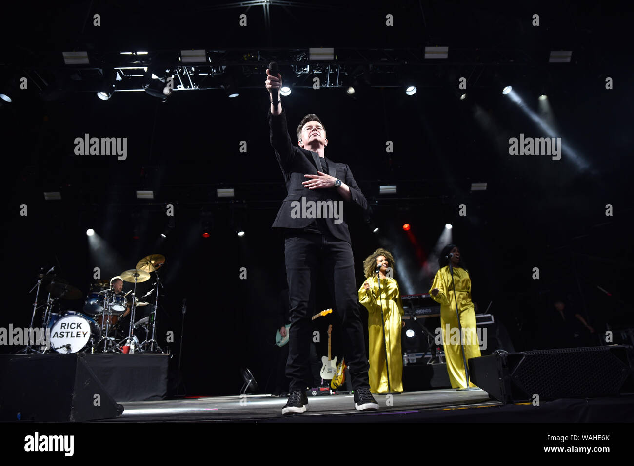 80's pop star Rick Astley performing at Haydock Park Racecourse ...