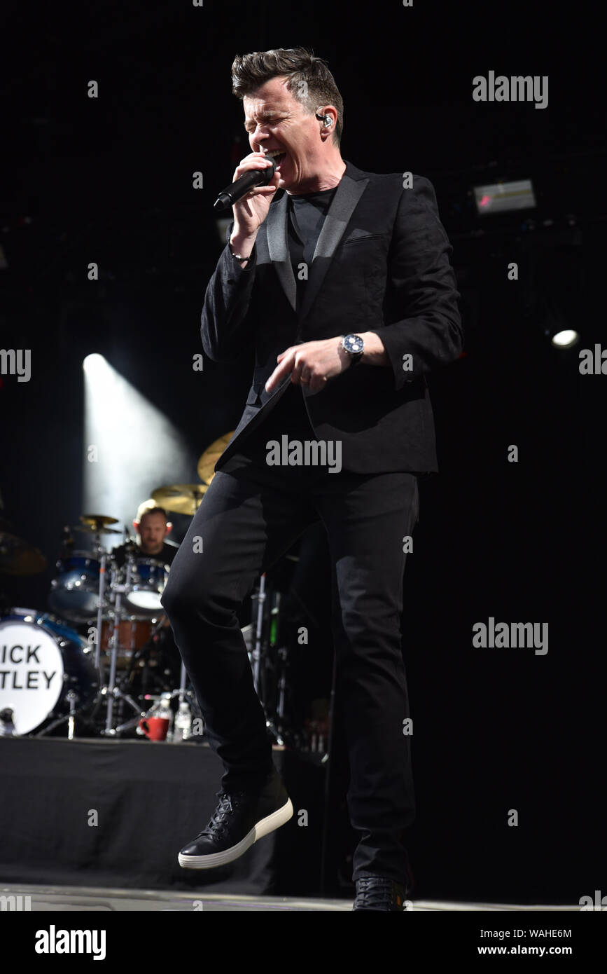 80's pop star Rick Astley performing at Haydock Park Racecourse ...