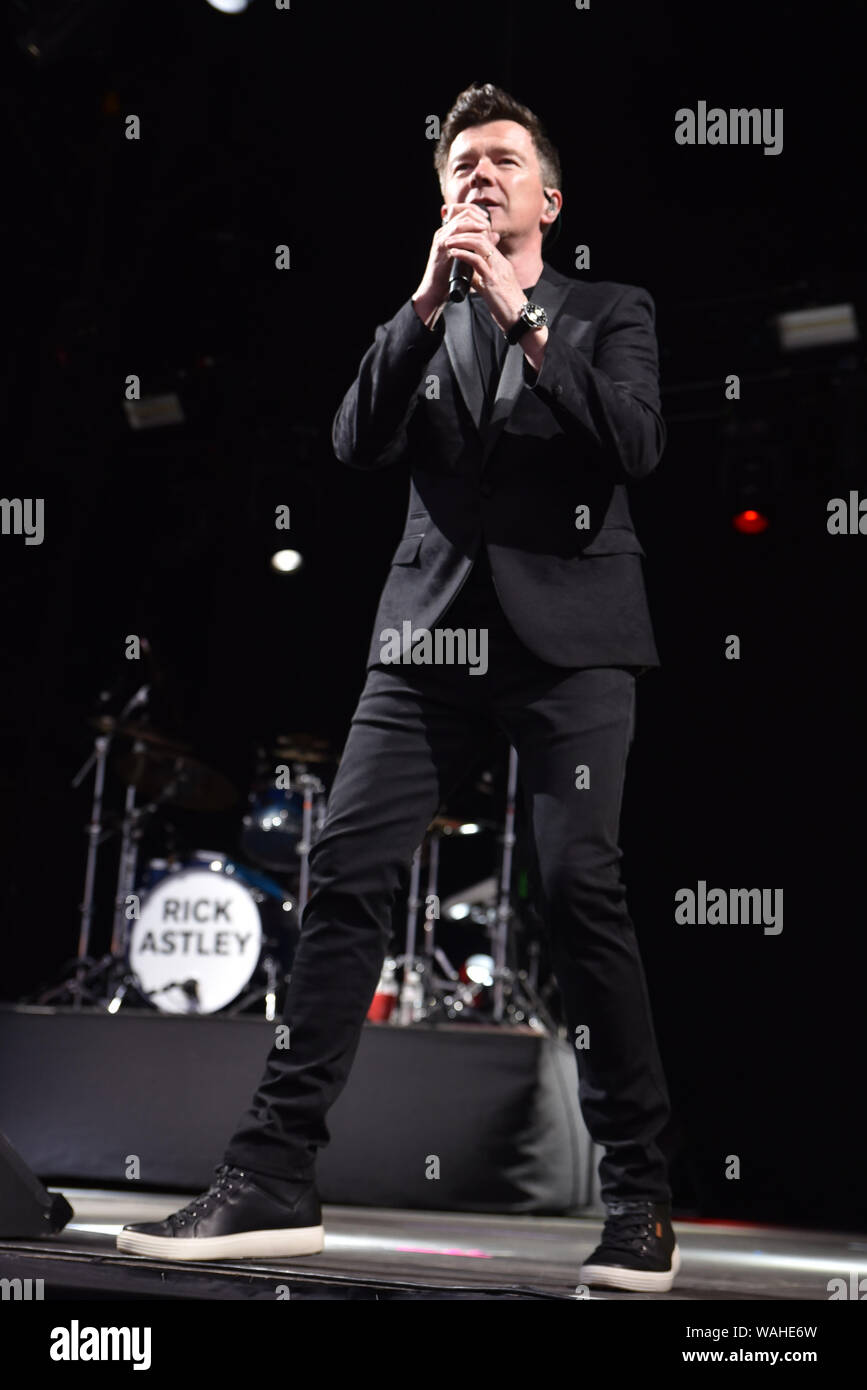 80's pop star Rick Astley performing at Haydock Park Racecourse ...