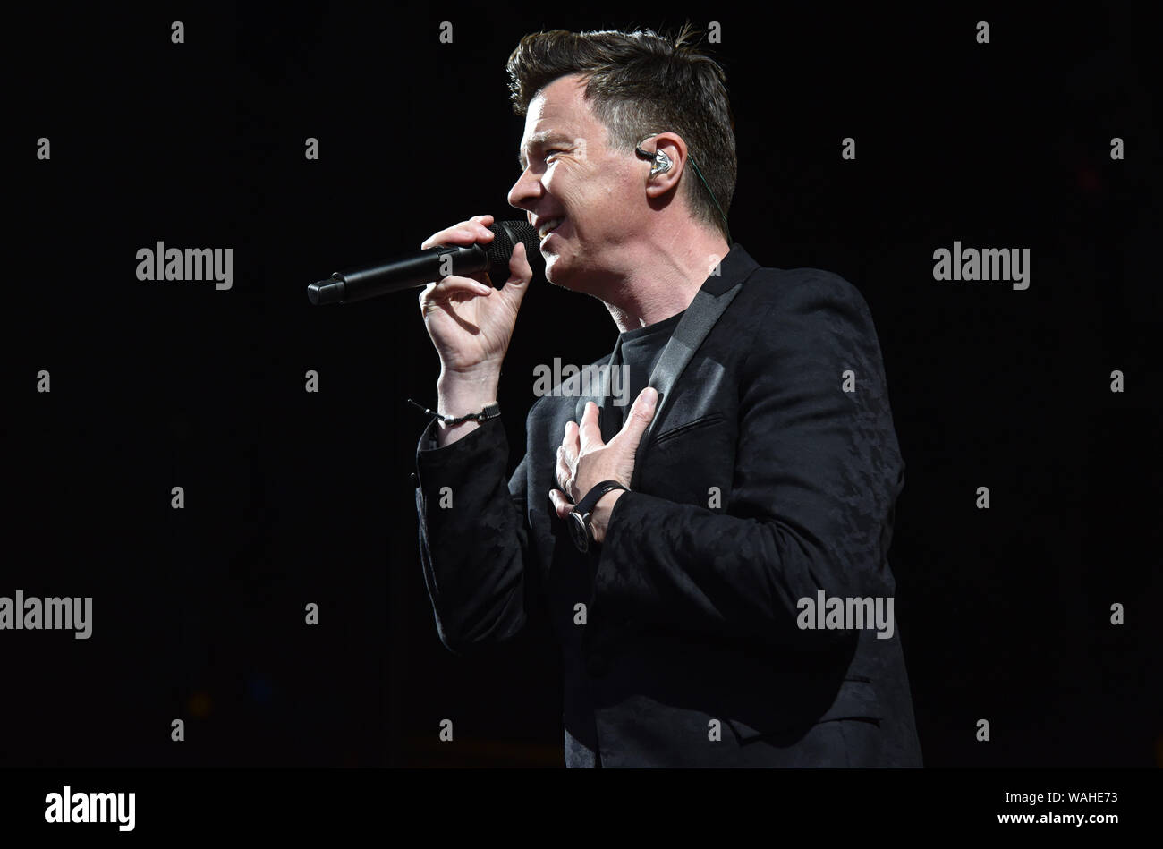 80's pop star Rick Astley performing at Haydock Park Racecourse ...