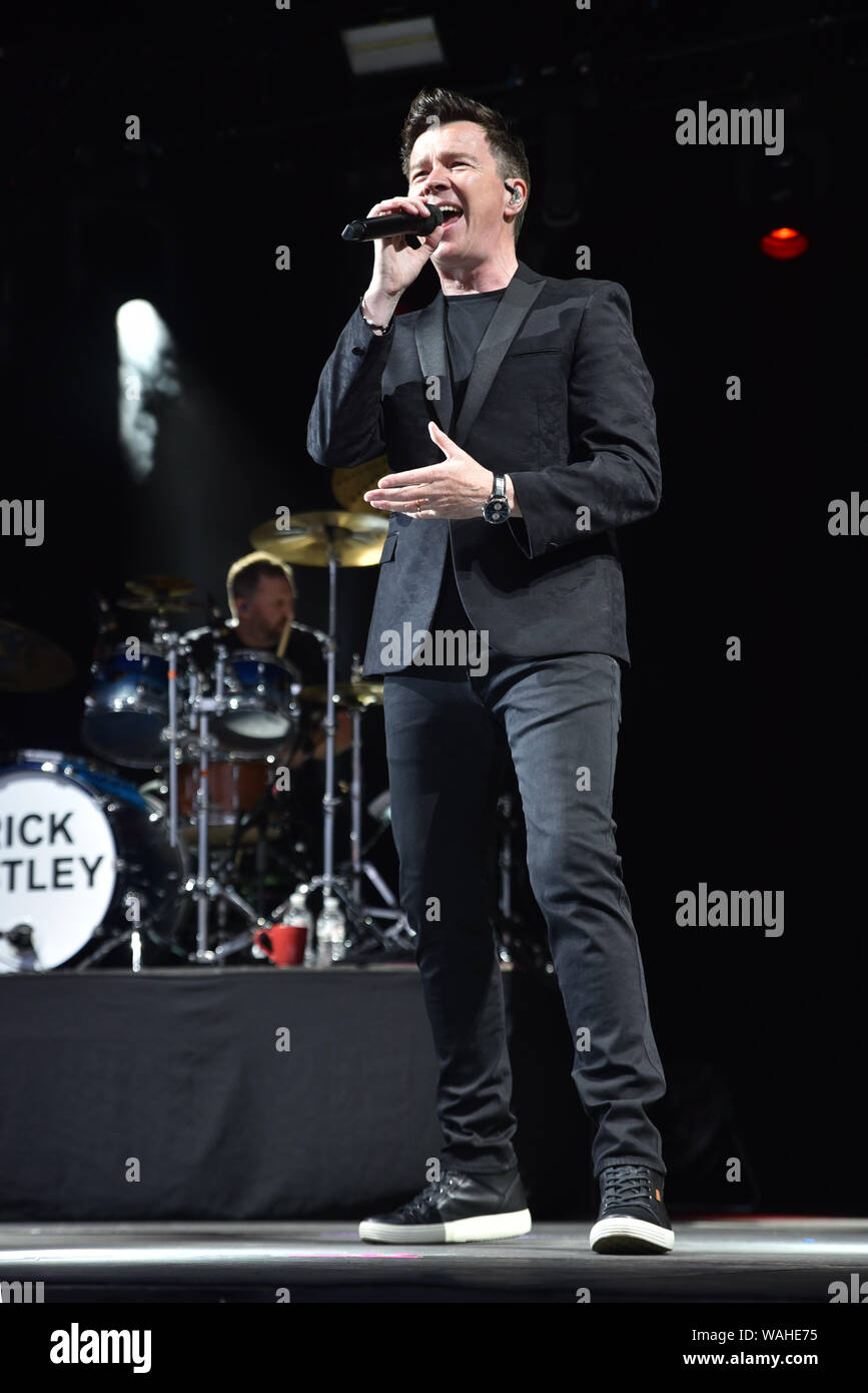 80's pop star Rick Astley performing at Haydock Park Racecourse ...