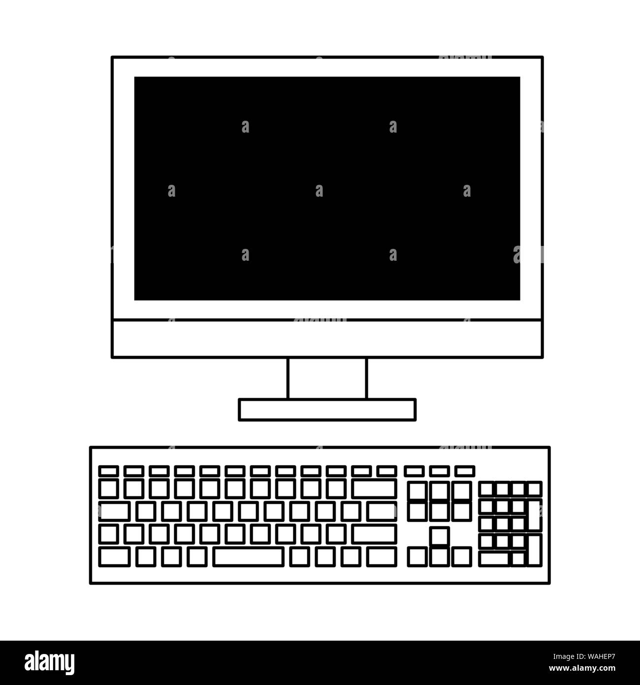 technology hardware computer device cartoon in black and white Stock ...
