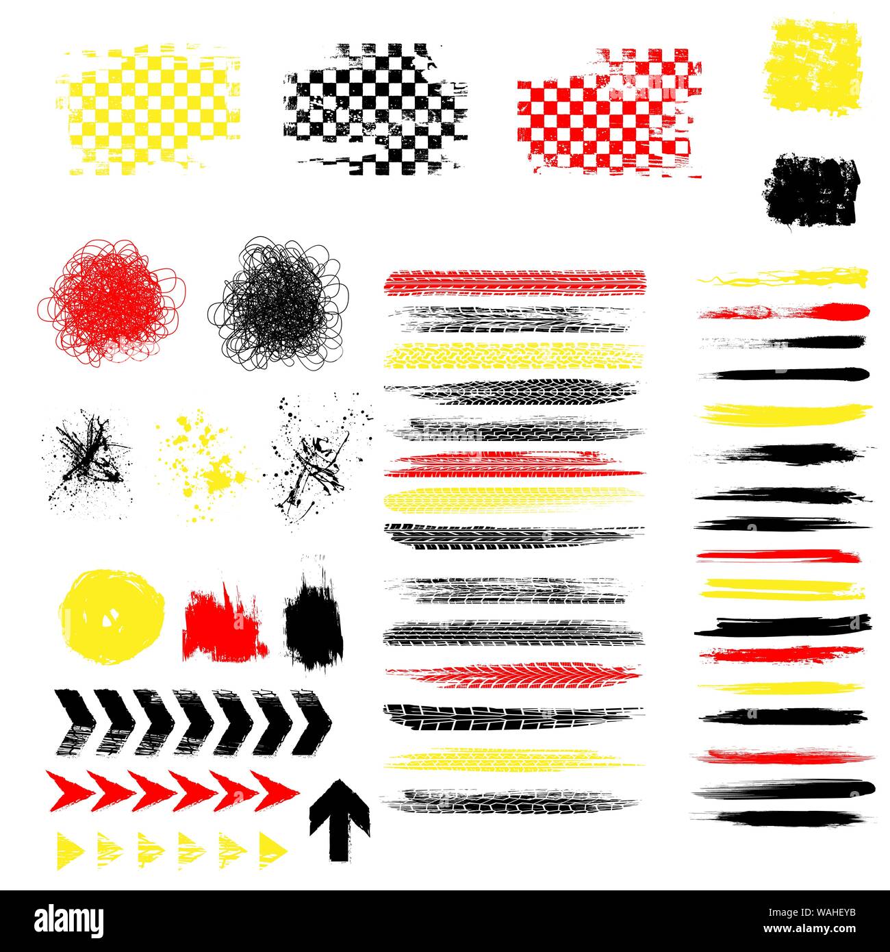 Set of different grunge race track elements yellow, black and red ...