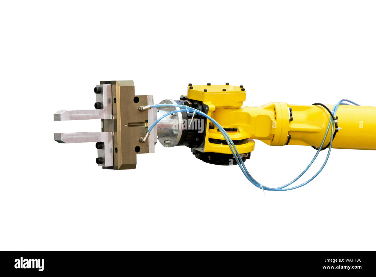 Close up shot of yellow robotic head isolated Stock Photo - Alamy