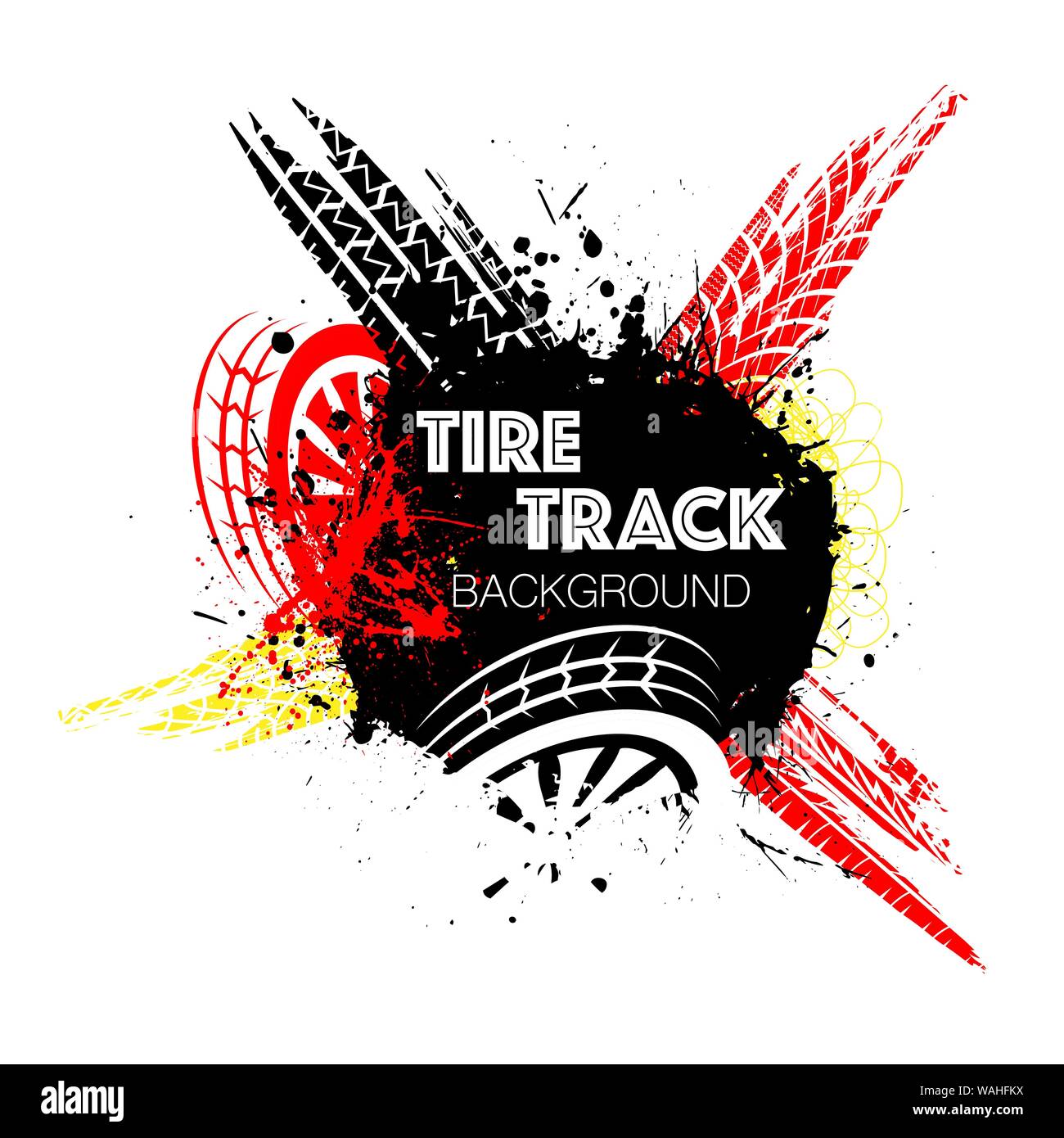 Black red and yellow grunge tire tracks frame with text Stock Vector ...